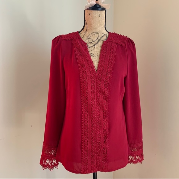 Blooming Jelly | Tops | Red Lace Long Sleeve Top | Poshmark